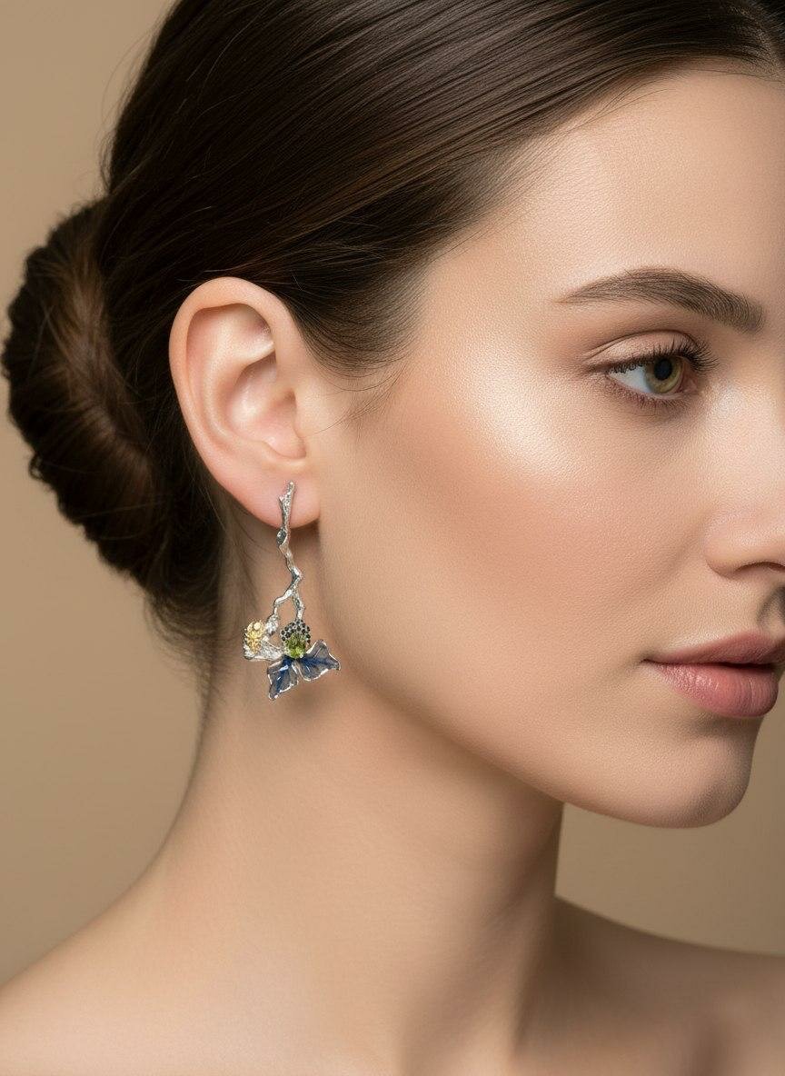 Серьги с подвесками, серебро, 925 проба, родирование, хризолит