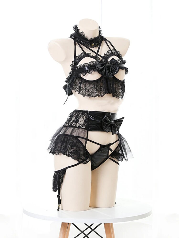 Женские костюмы дьявола в японском стиле, сексуальный бандаж, нижнее бельё комплект бикини с крыльями в стиле Лолиты, аниме, на плече, костюмы на Хэллоуин