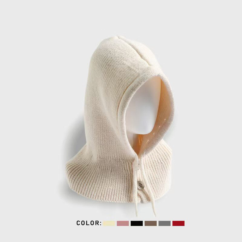 Корейская шапка-балаклава для женщин, зимняя теплая шапка и шарф, интегрированная парная стильная шерстяная вязаная шапка с защитой ушей