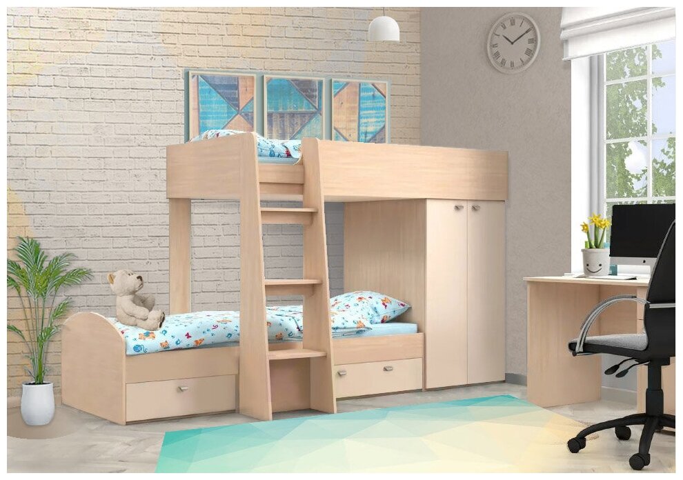 Двухъярусная кровать Golden kids 2 Дуб Молочный Дуб Молочный
