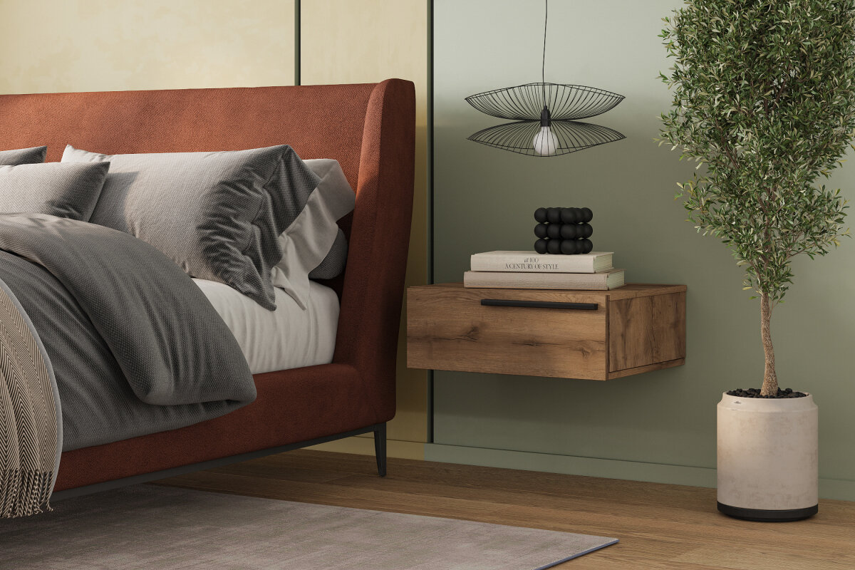 Тумба прикроватная подвесная Лорена Пакс-2 Дуб Табачный 55*20*42