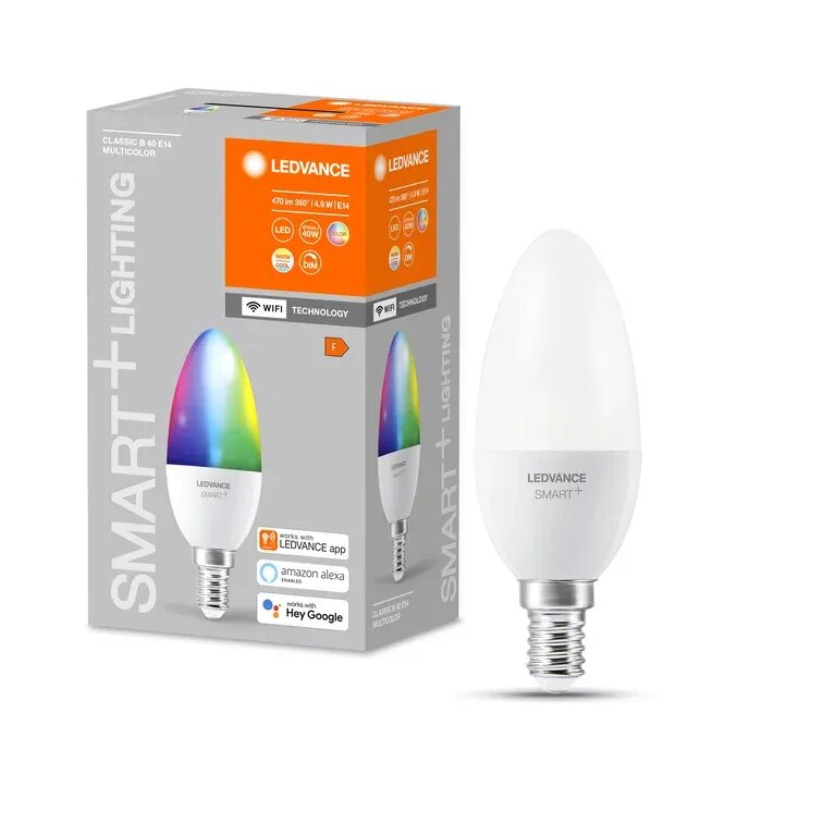 1шт/уп. Умная лампа LED Свечка 4.9Вт 220-240V E14 470Лм Угол 200 град. D-38mm L-107mm Диммируемая Умная лампа. Диммируемая Регулировка RGB. Smart+ Управление по WiFi. Работает С Алисой. Свет RGB LEDVANCE-OSRAM, уп. 1шт