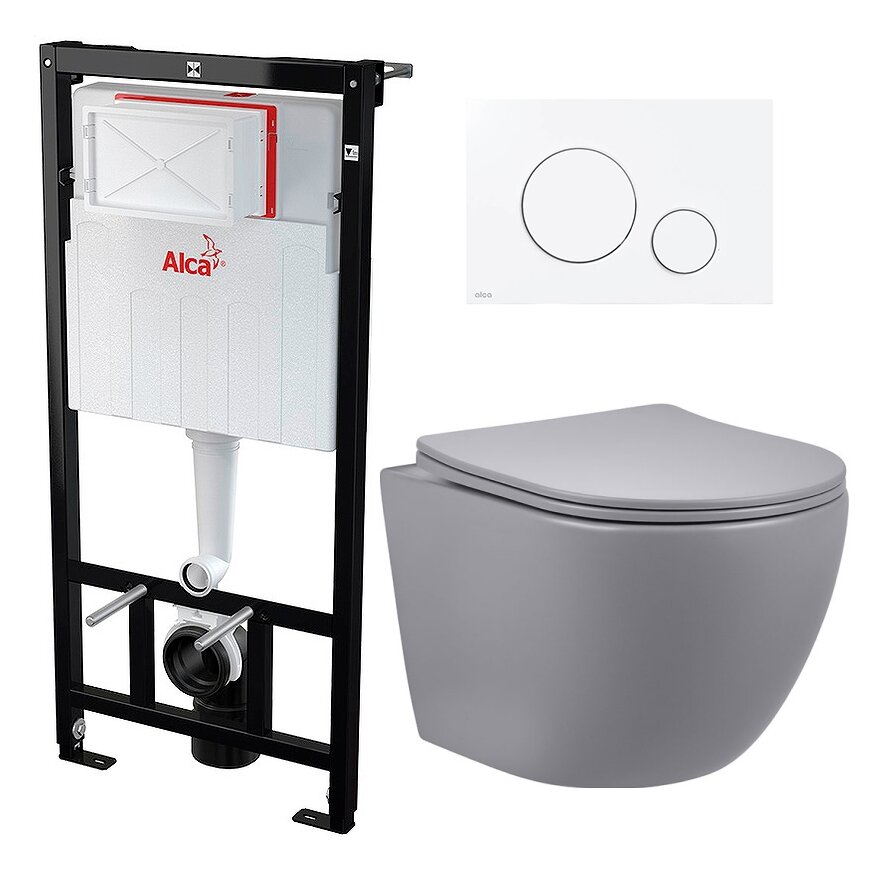 Комплект 3 в 1 инсталляция AlcaPlast + Унитаз подвесной Vincea Globo VT1-14SMG + кнопка белая