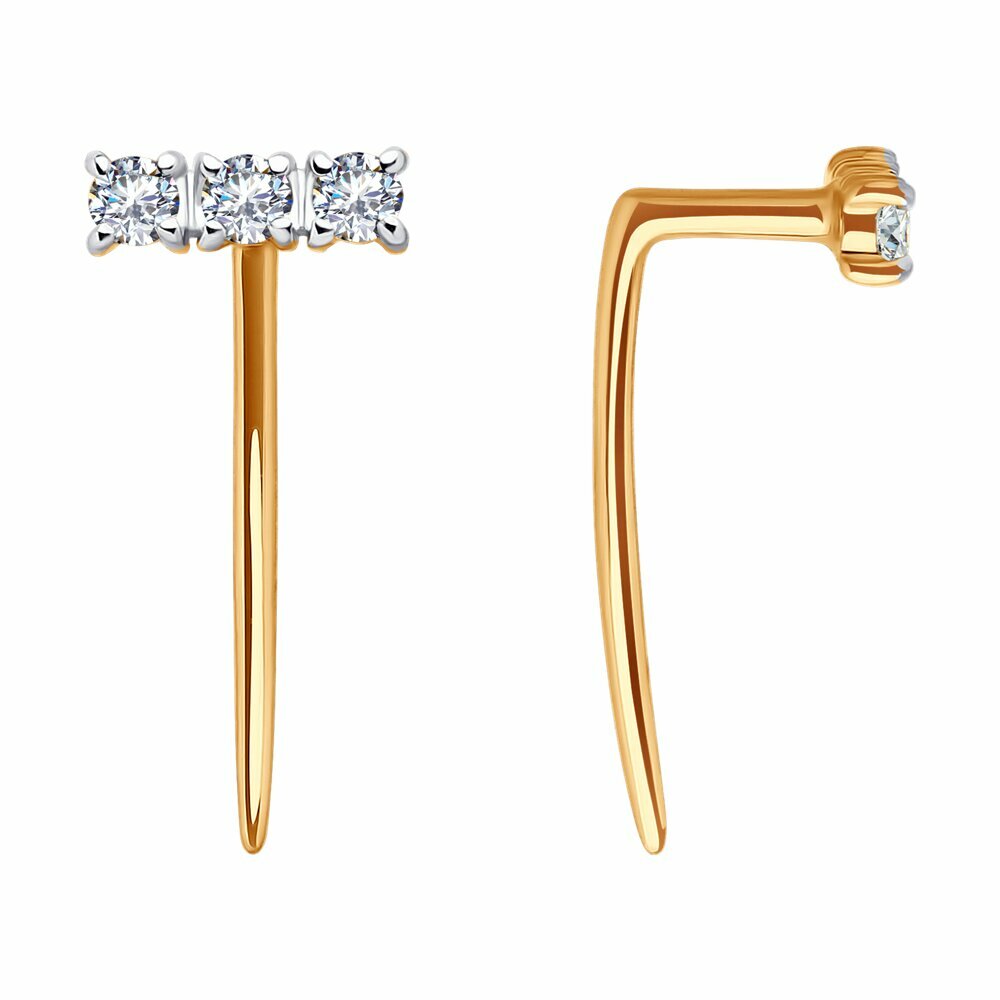 Серьги цепочки, красное золото, 585 проба, фианит