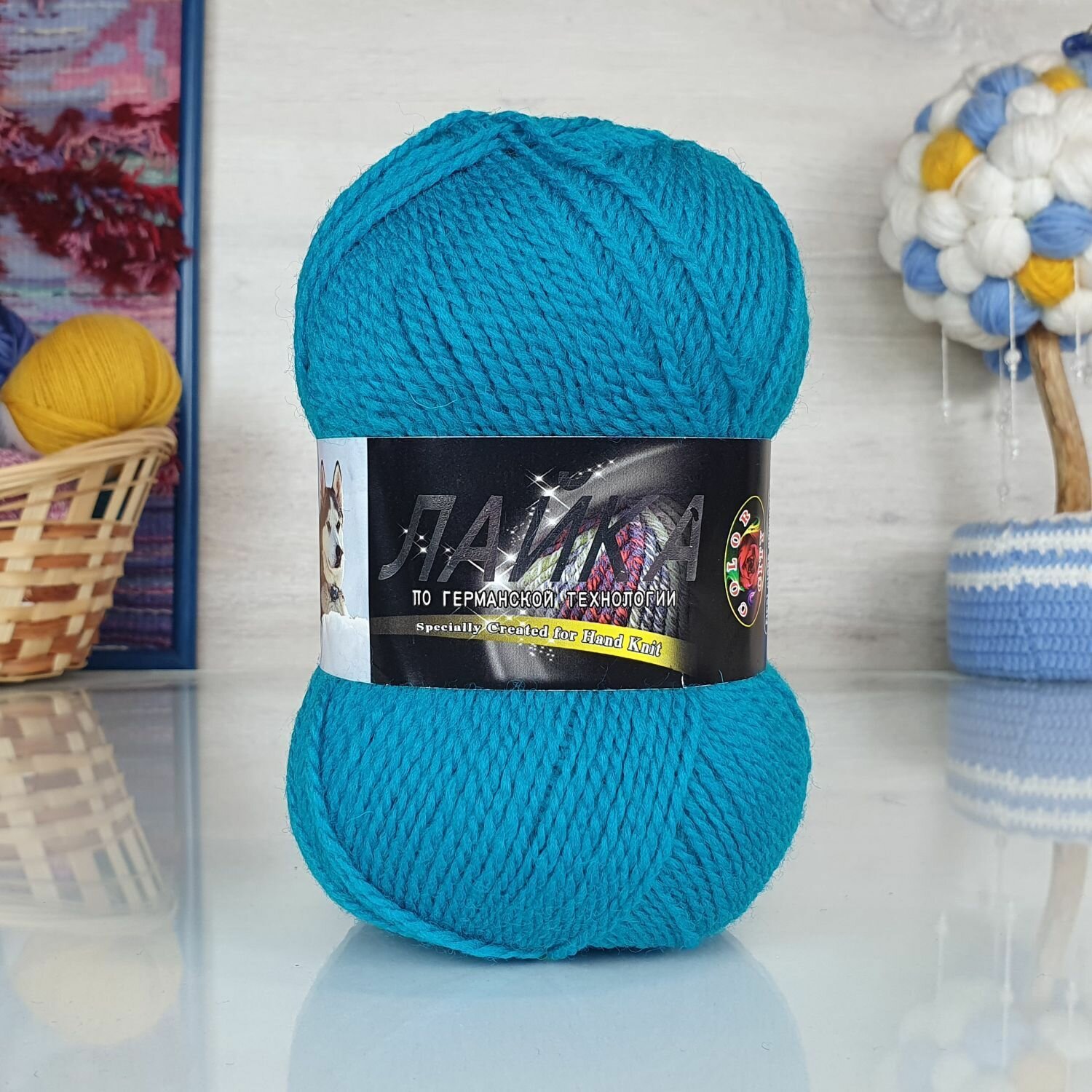 Пряжа COLOR-CITY Лайка, т. бирюза - 316, 75% меринос, 25% шерсть собаки, 5 мотков, 100 г, 300 м.