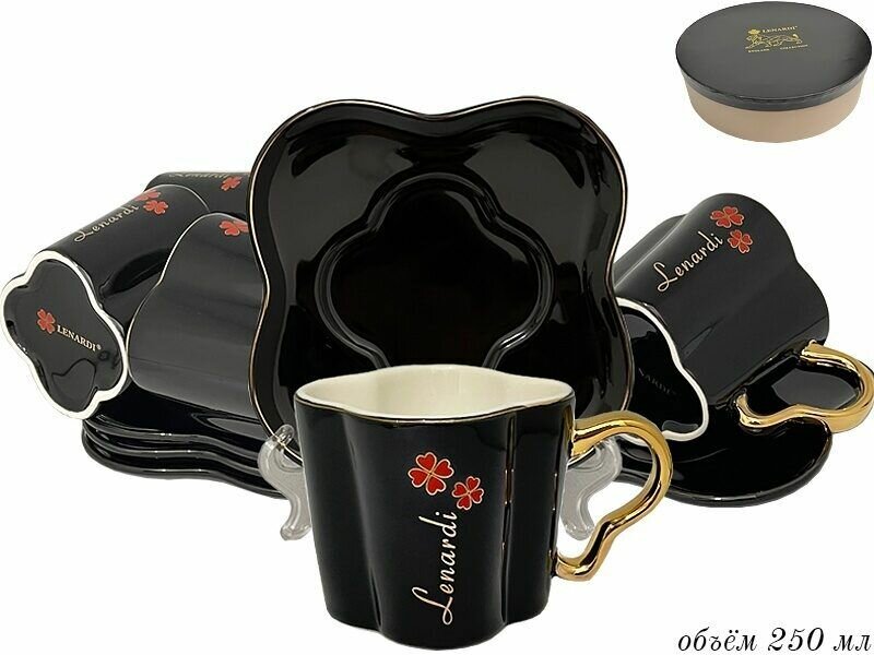 Чайный набор на 6 персон 12 предметов 6 шт чашек и блюдец 250 мл в подарочной упаковке фарфор Lenardi