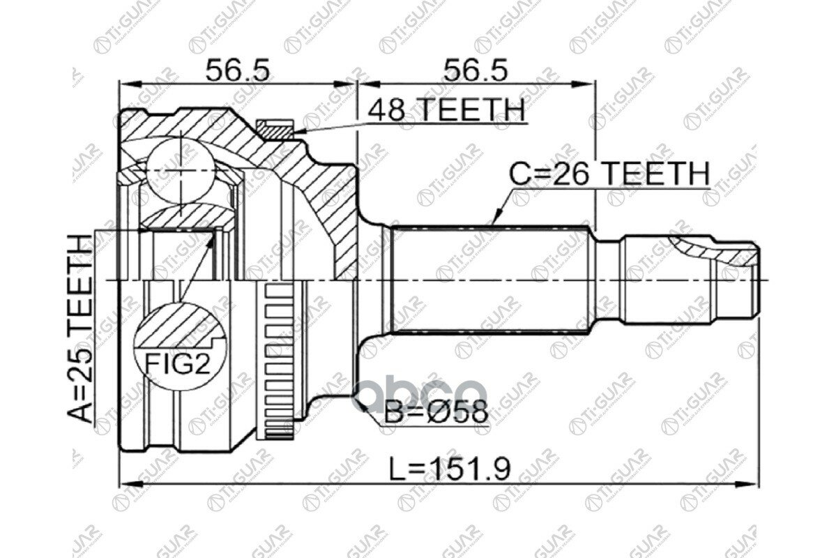 ШРУС наружный /TI-GUAR для TOYOTA COROLLA, AXIO, FIELDER ZRE142 ZRE144 1.8L 2ZRFE 2ZRFAE 2006-2012 /ABS /25*58*26; TG-9594Z48.