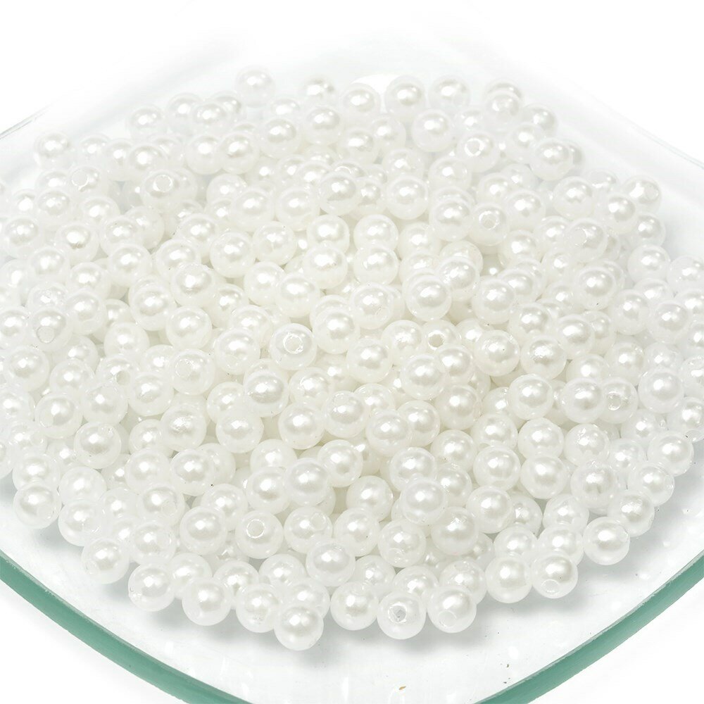 Бусины пластиковые перламутр 6 мм (бусины для рукоделия) цв. H01 белый 50 гр (около 450 шт)
