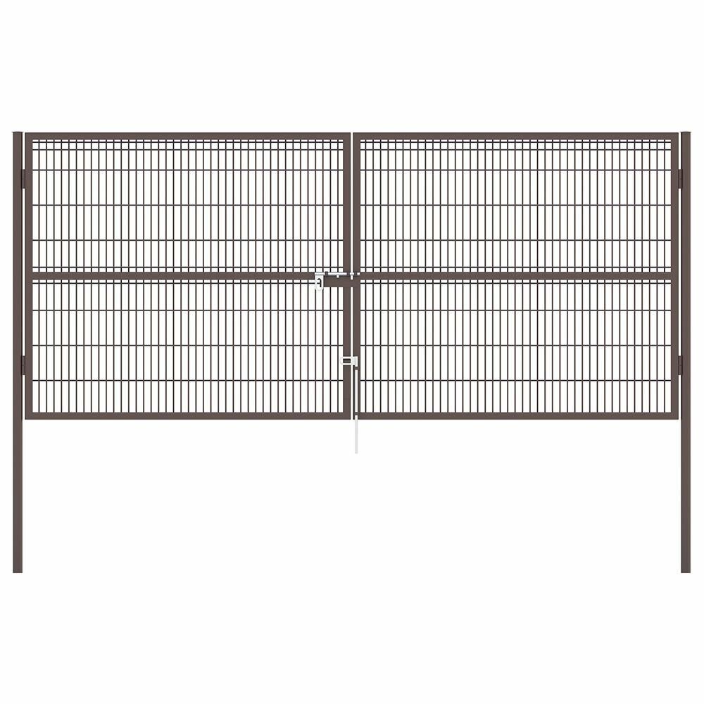 Ворота распашные 1,5х3 м с сеткой 3D с двумя столбами, полимерное покрытие, цвет коричневый