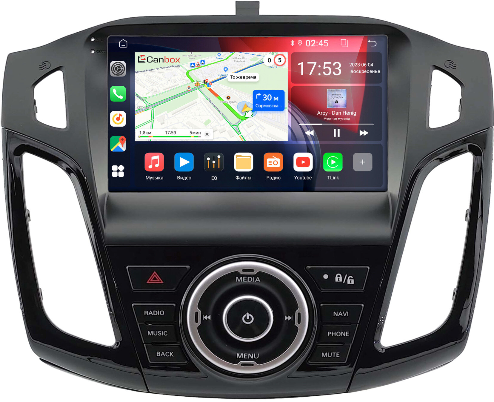 Штатная магнитола Ford Focus 3 2011-2019 (черная, глянцевая, Тип 2) Canbox GTR9-0845 4/64 Android 10 (IPS, DSP, CarPlay)
