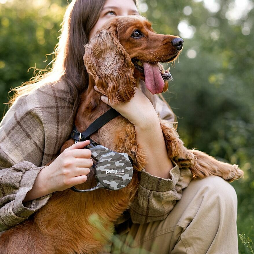 Рулетка для собак, S, до 15 кг, ремень 3 м, камуфляж