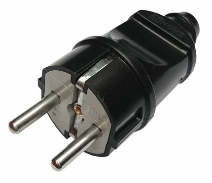 Вилка прямая с заземлением 16А черная 4240 IN HOME