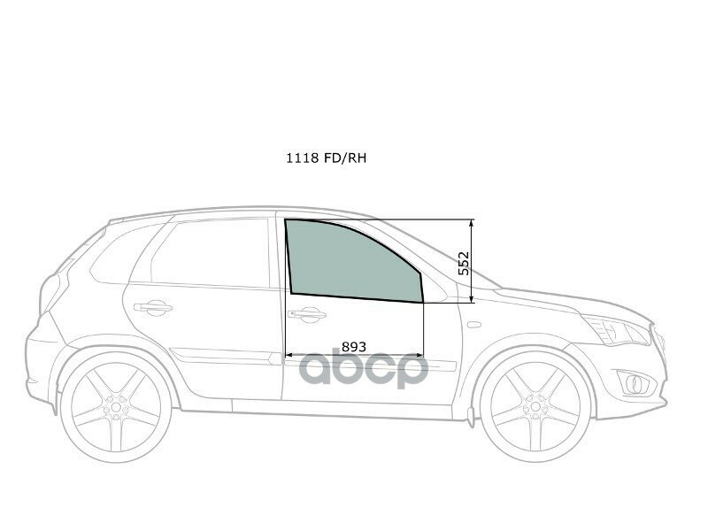Стекло боковое опускное (Спереди/ Справа/ Цвет зеленый) LADA Granta 11- / Datsun mi-Do 14-21 XYG арт. 1118 FD/RH