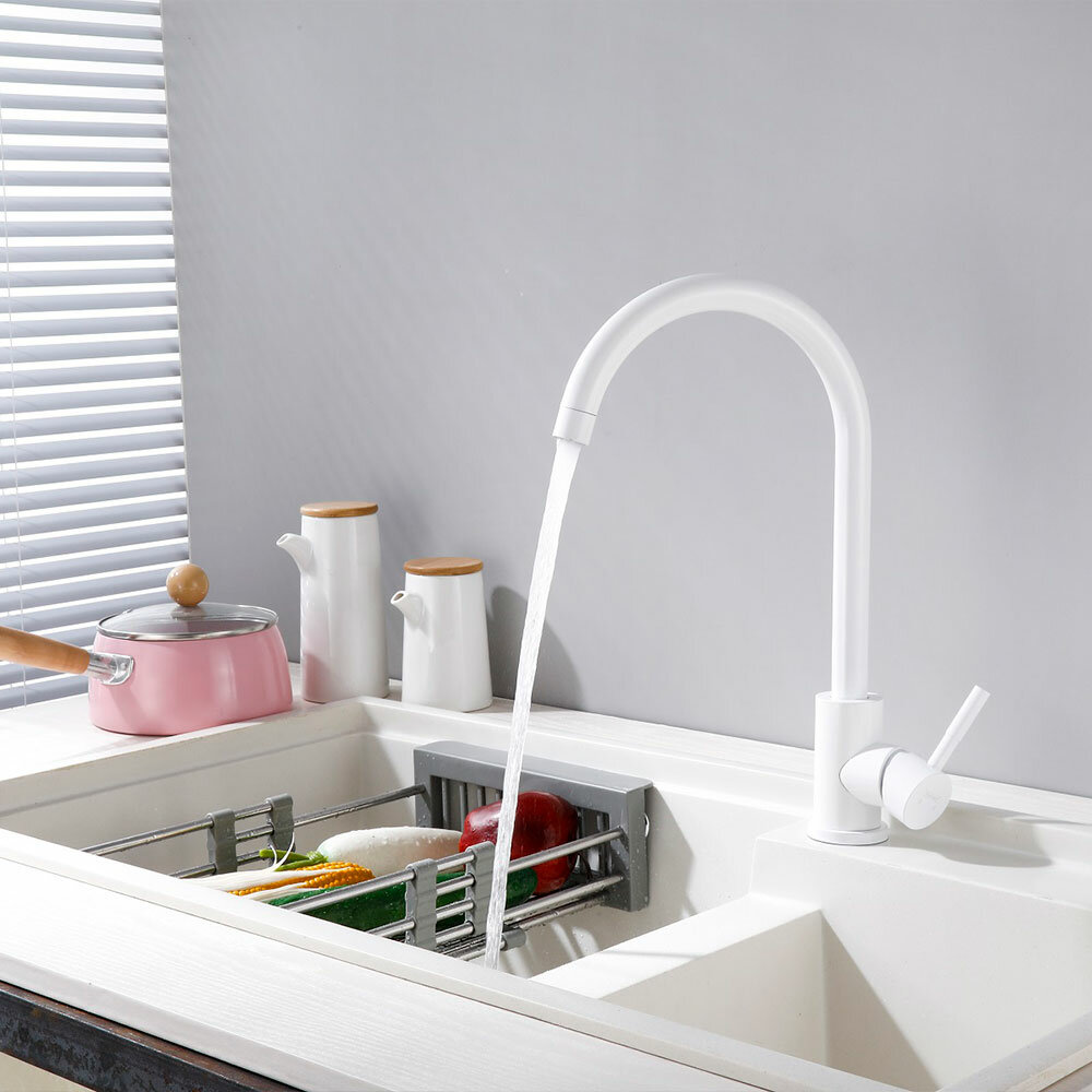 Cмеситель для кухни с поворотным изливом из нержавеющей стали HANSEN H53304F Белый