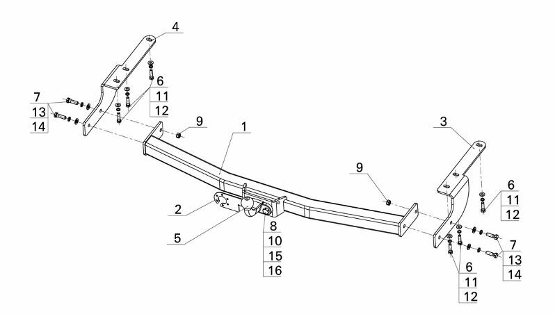 Фаркоп Avtos на TOYOTA HIGHLANDER (2010-2014)(паспорт и сертификат в комплекте)(без электрики)TY 38 (90x20x16)