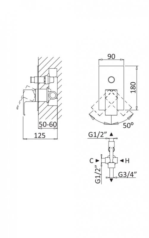 PORTA-VDIM-BIO Встраиваемый однорычажный смеситель для душа с переключателем, исполнение белый матовый