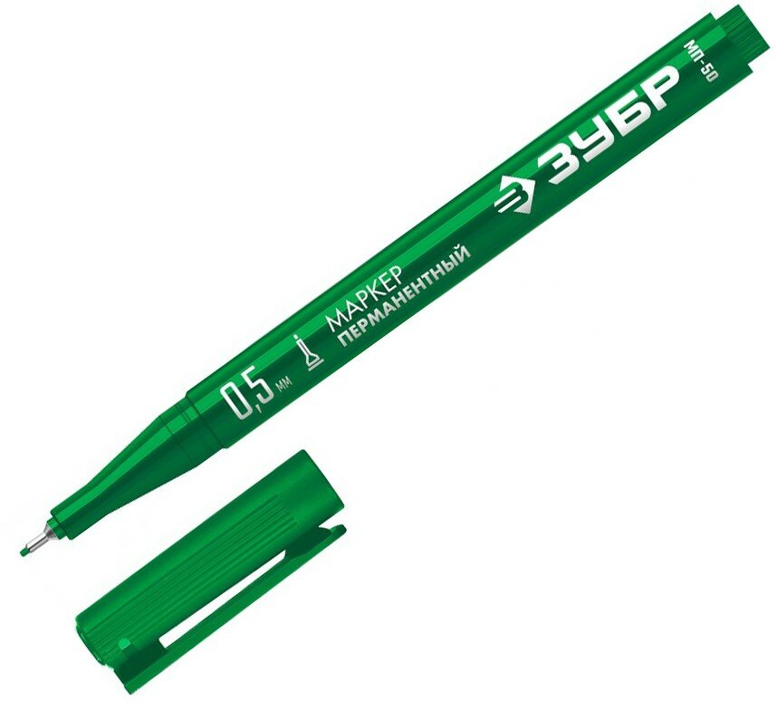 Маркер экстра тонкий перманентный ЗУБР МП-50 Профессионал, 0,5 мм, зеленый