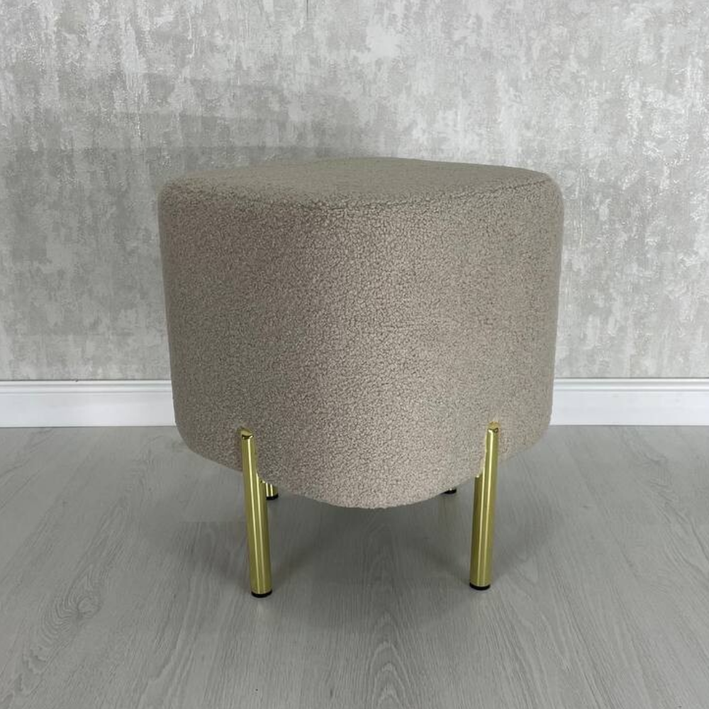 Пуф MPlast "Дольче", ткань букле, 40 см x 45 см x 40 см, опора металл золото глянец 15 см