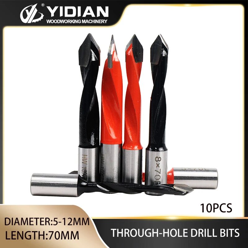 Сверла карбидные сквозные YIDIAN 10 шт, 5-12 мм, 70 мм 5mm R