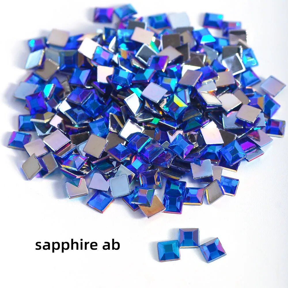 Стразы Hisenlee 100 шт, разноцветные, квадратные, 4 мм/6x6 мм Синий, 6 мм, Sapphire ab