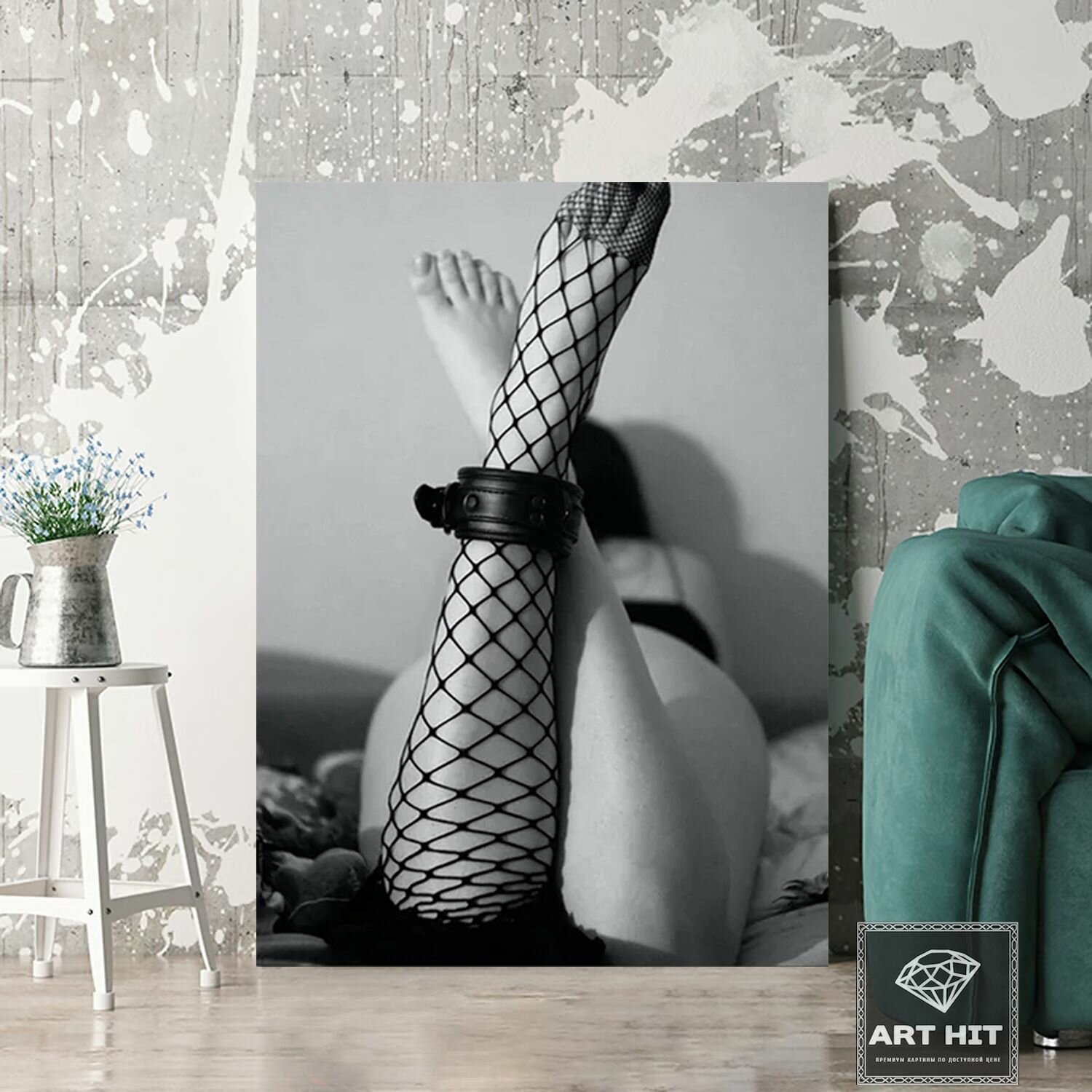 Картина черно белая на стену, эротика и секс, из коллекции "Голая девушка", 30х40 см.