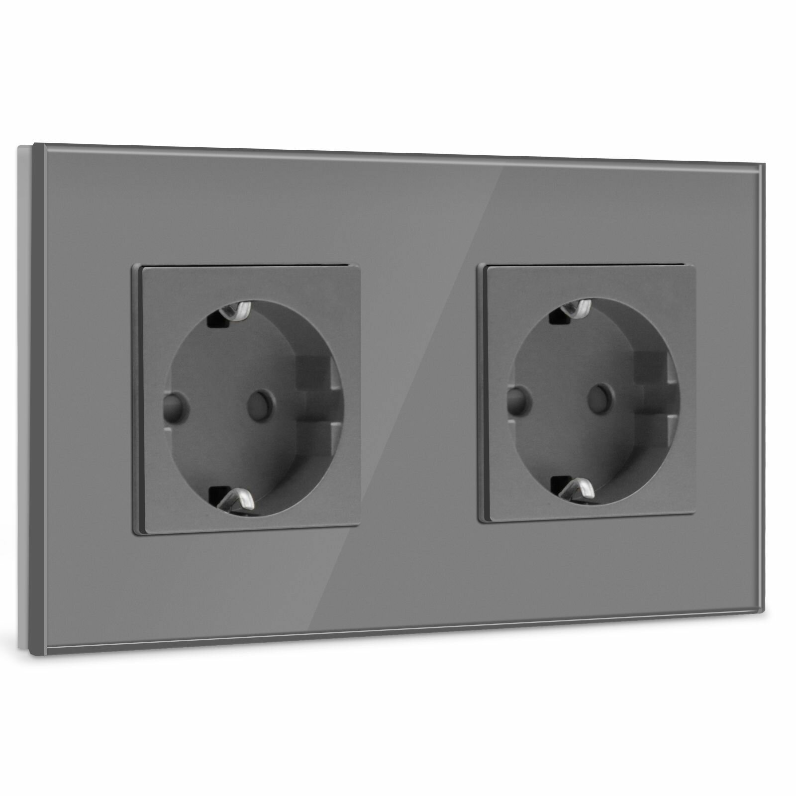 Розетка двойная 2 поста 16А 250В рамка стекло Серая,157mm