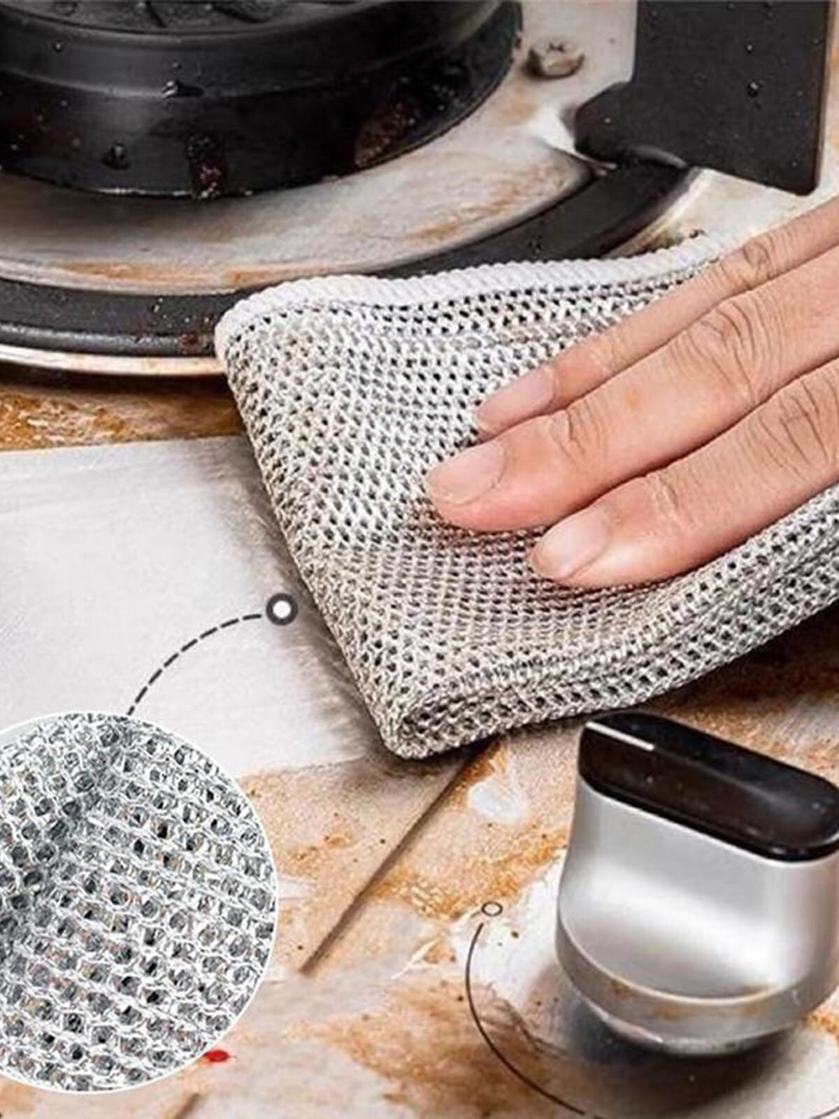 Салфетка-сетка для мытья посуды из металлической нити, 20х20 см, 3шт