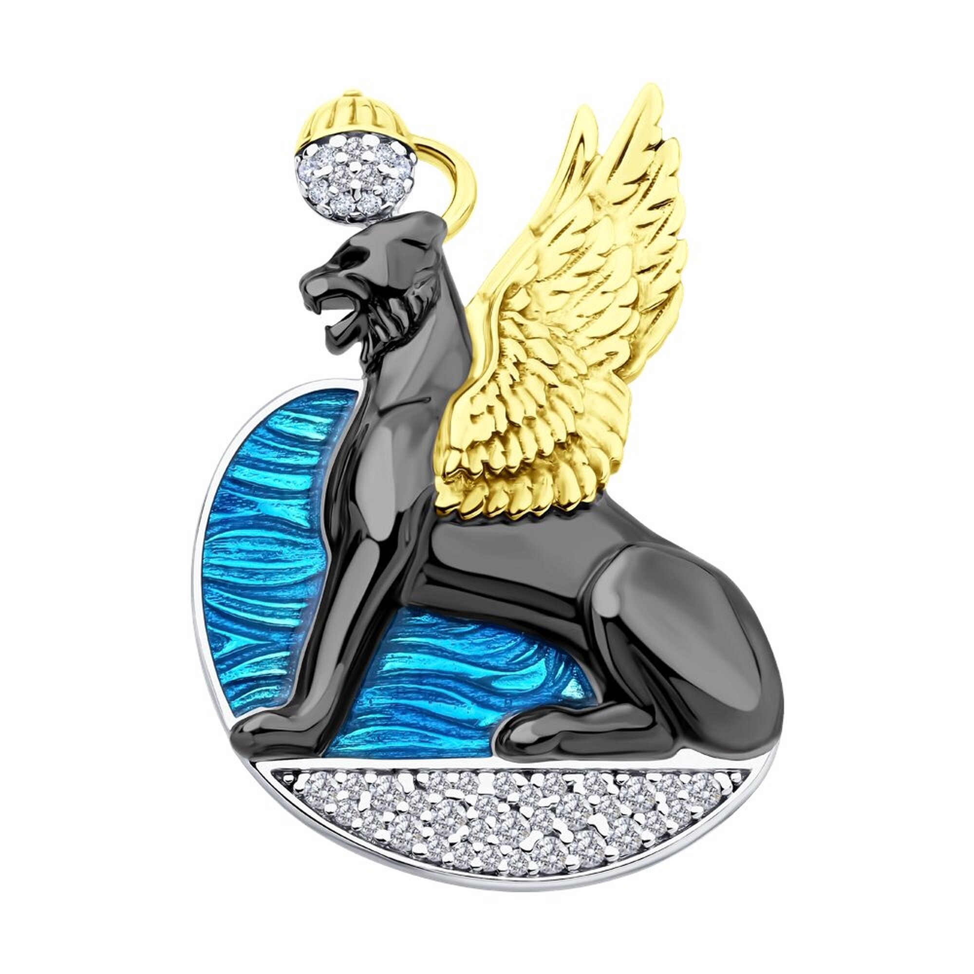 Брошь, серебро, 925 проба, эмаль, фианит