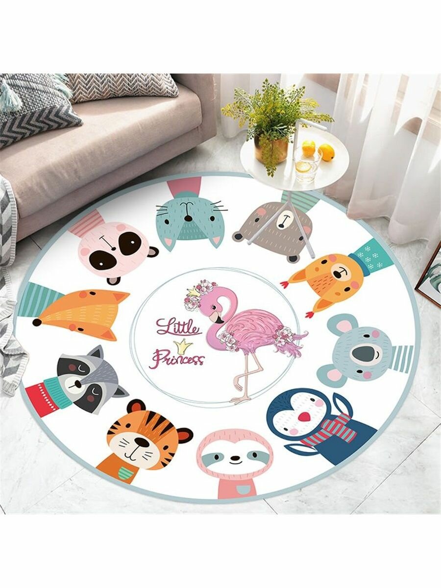 Детский коврик мешок для ползания малыша на пол "Фламинго", ковер в детскую комнату круглый развивающий игровой мягкий теплый для новорожденных младенцев 140 см