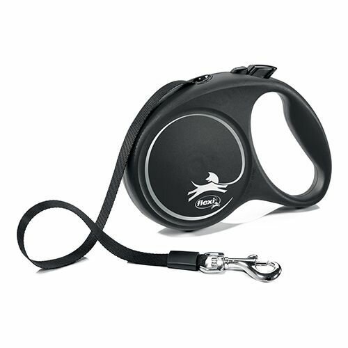 Поводок-рулетка Flexi Black Design M для собак весом до 25 кг, 5 м, черный с серебром**