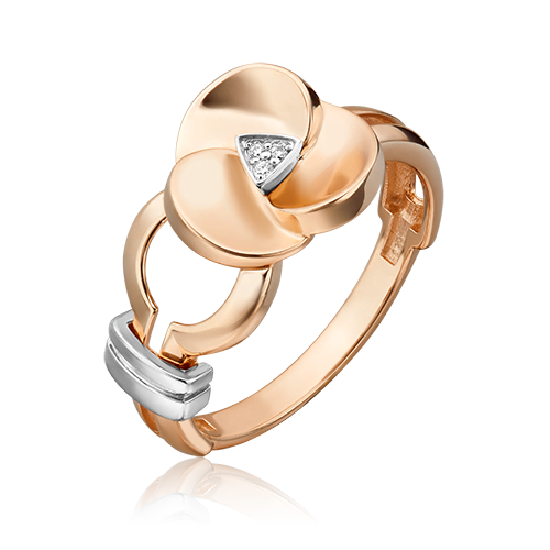 Кольцо, комбинированное золото, 585 проба, бриллиант