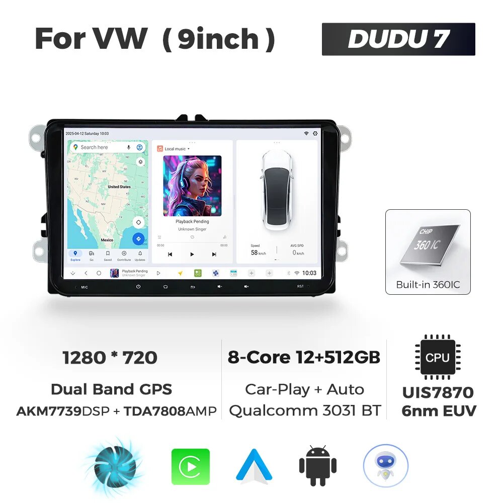 DUDUAUTO DUDU7 7870 9,5 "Android авто радио для VW Volkswagen Golf Polo Skoda Rapid Octavia Tiguan Passat Amarok GPS Carplay автомагнитоламагнитола для авто магнитола 2 din видеокарта андроид магнитола магнитола 2дин DUDU7-12-512-DZ9C