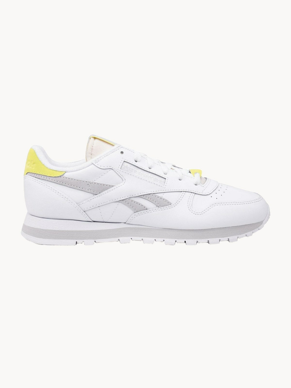 Сникеры Reebok для женщин, Размер:7, Цвет:белый/серый/желтый, Модель:CLASSIC LEATHER