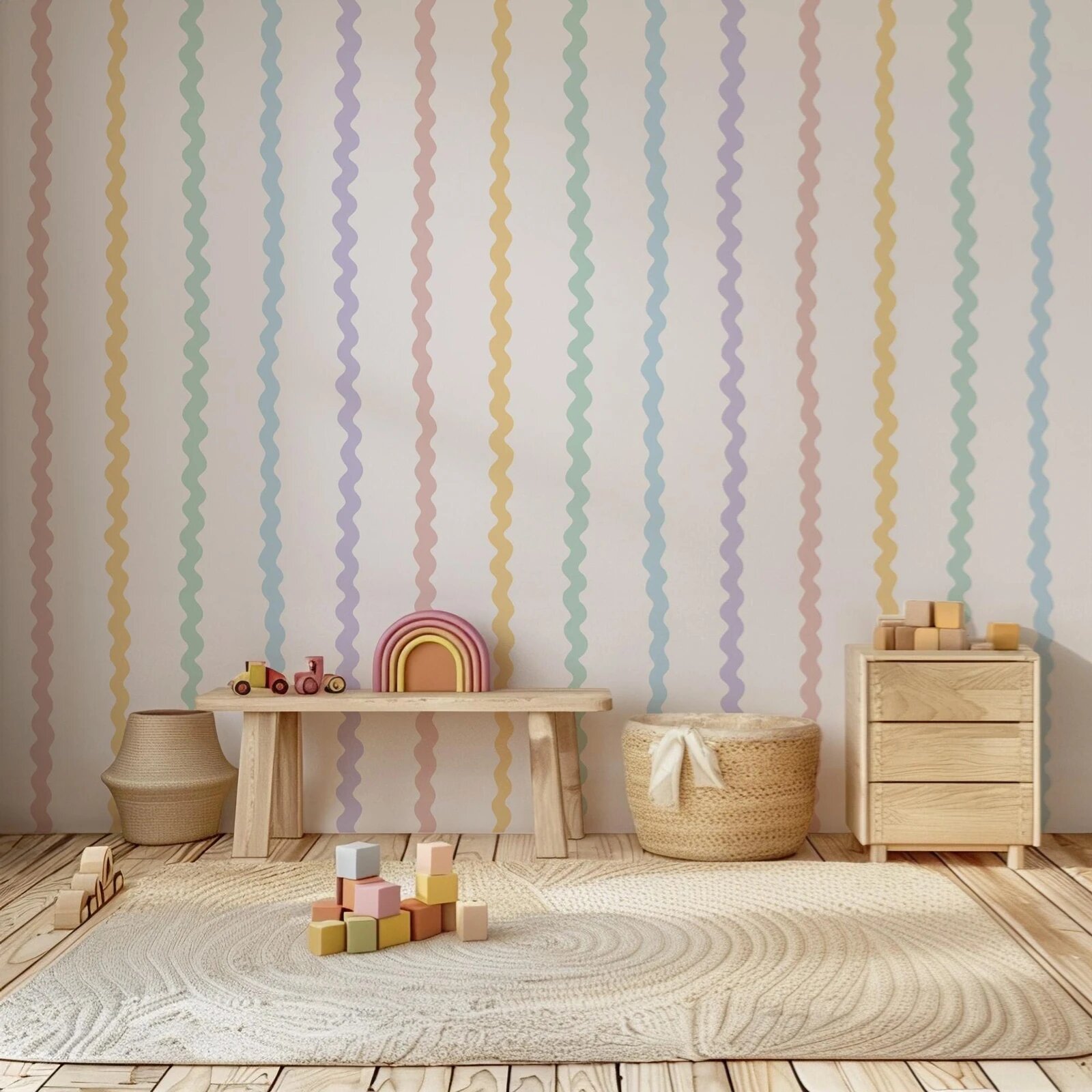 Обои Pemilyland пастельные радужные полоски для детской Tradition Non-Woven