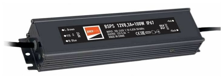 Блок питания для светодиодной ленты 100Вт 8.3А 12В IP67 BSPS влагозащ. метал. JazzWay 3329280A