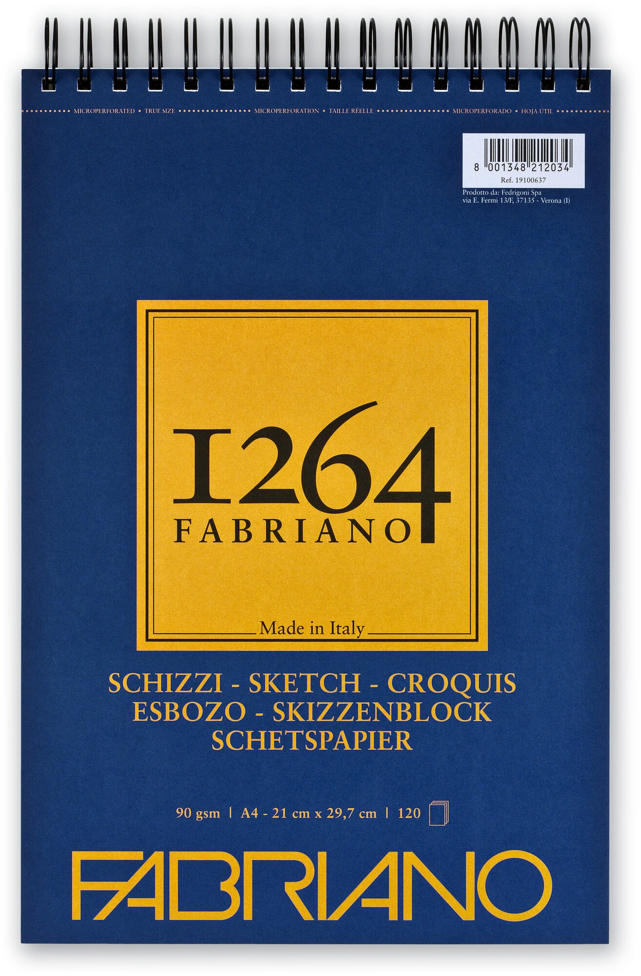 Альбом для графики Fabriano 1264 SKETCH 90г/м. кв 21х29,7 120 листов спираль по короткой стороне