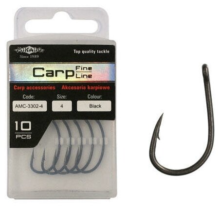 Крючки Mikado Carp Fine Line с тефлоновым покрытием - 3300 № 1 (с ушком) ( 10 шт.)
