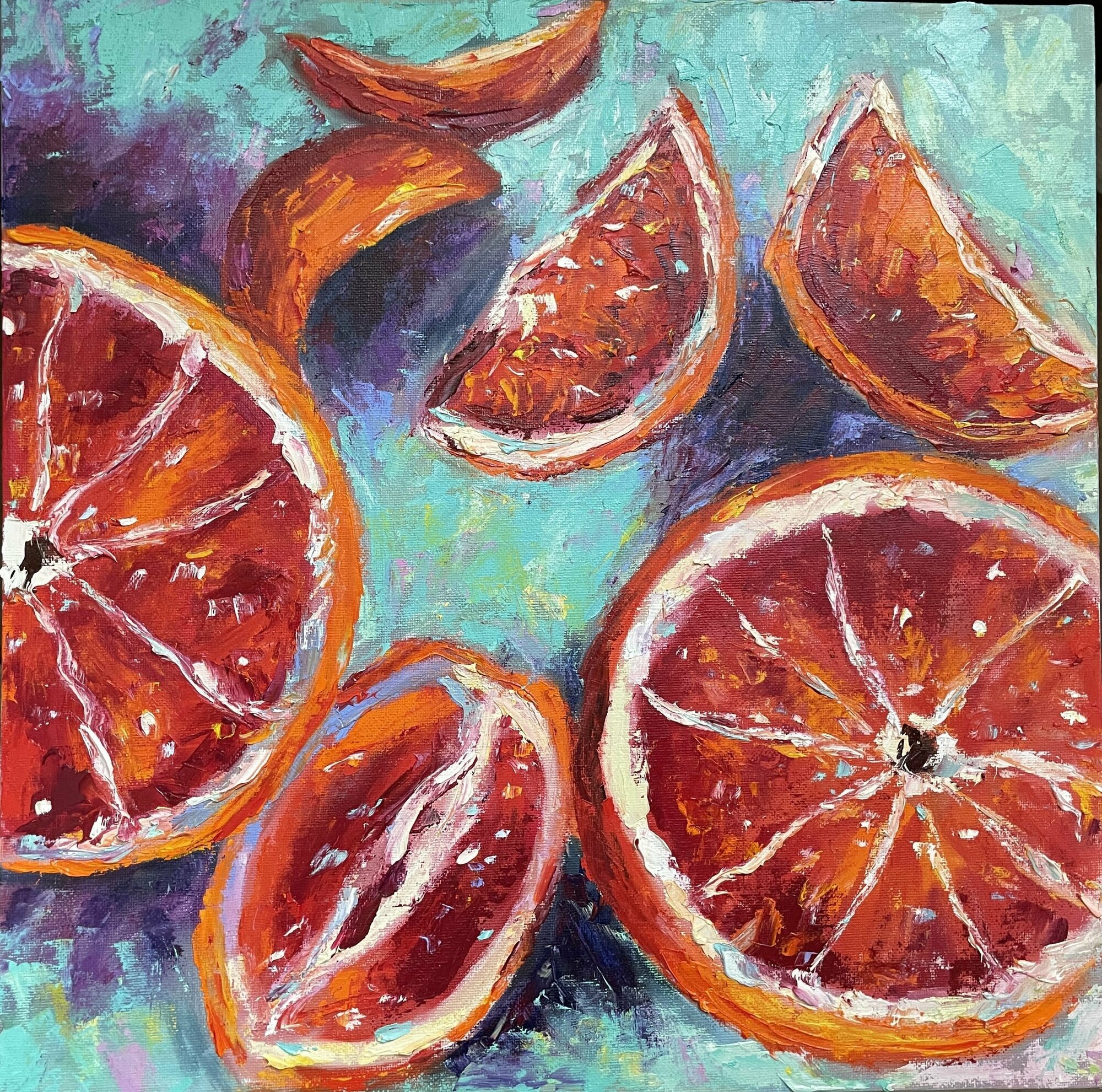 Картина маслом Натюрморт для кухни Апельсины холст 40 на 40 см