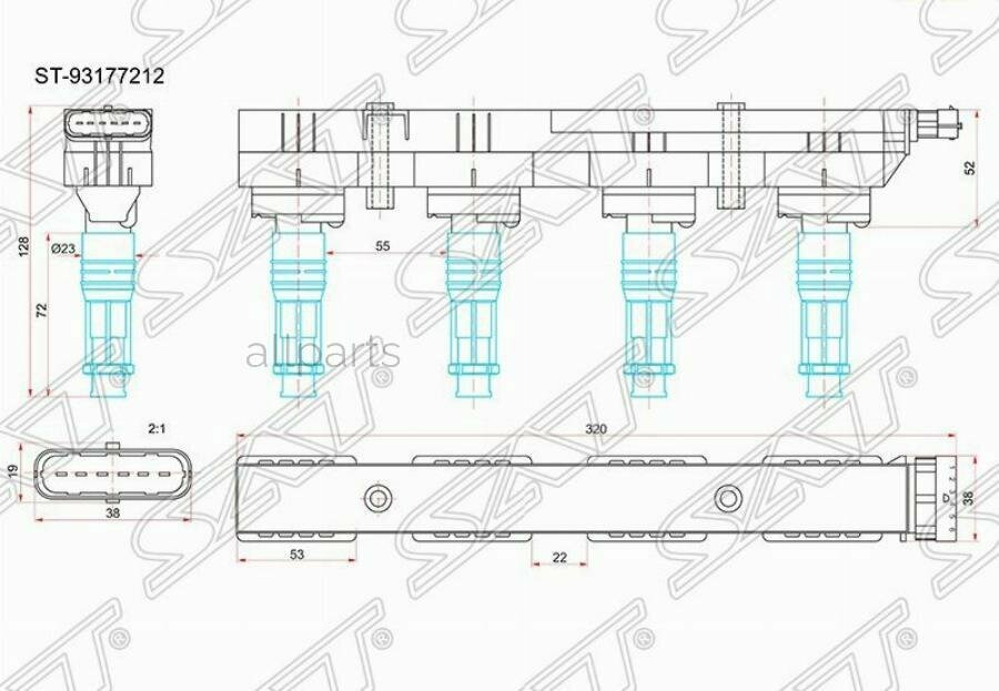 SAT ST-93177212 Катушка зажигания OPEL ASTRA A/H/G 04-09/SUZUKI WAGON R 04-08/RENAULT SANDERO 09- Z12 (модуль)