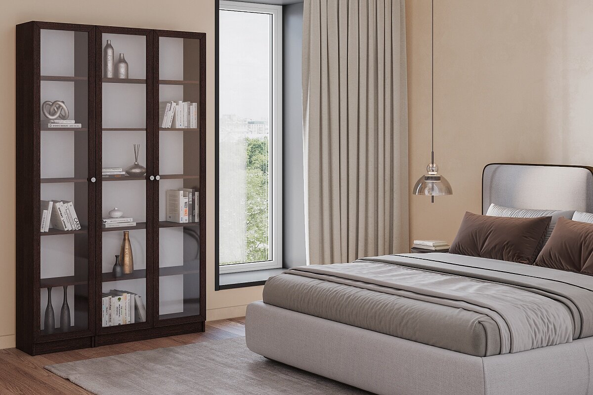 Шкаф книжный стеллаж Билли Billy по мотивам Икея Ikea - 11 Венге Цаво 120x30x202 для книг трехдверная