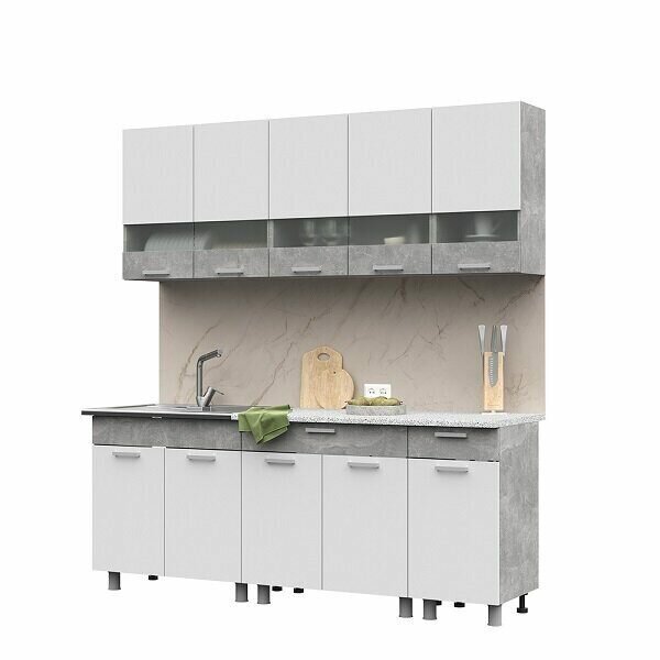 Кухня «Денвер» ЛДСП 2 м (Ателье светлый/Белый) 180х60х216