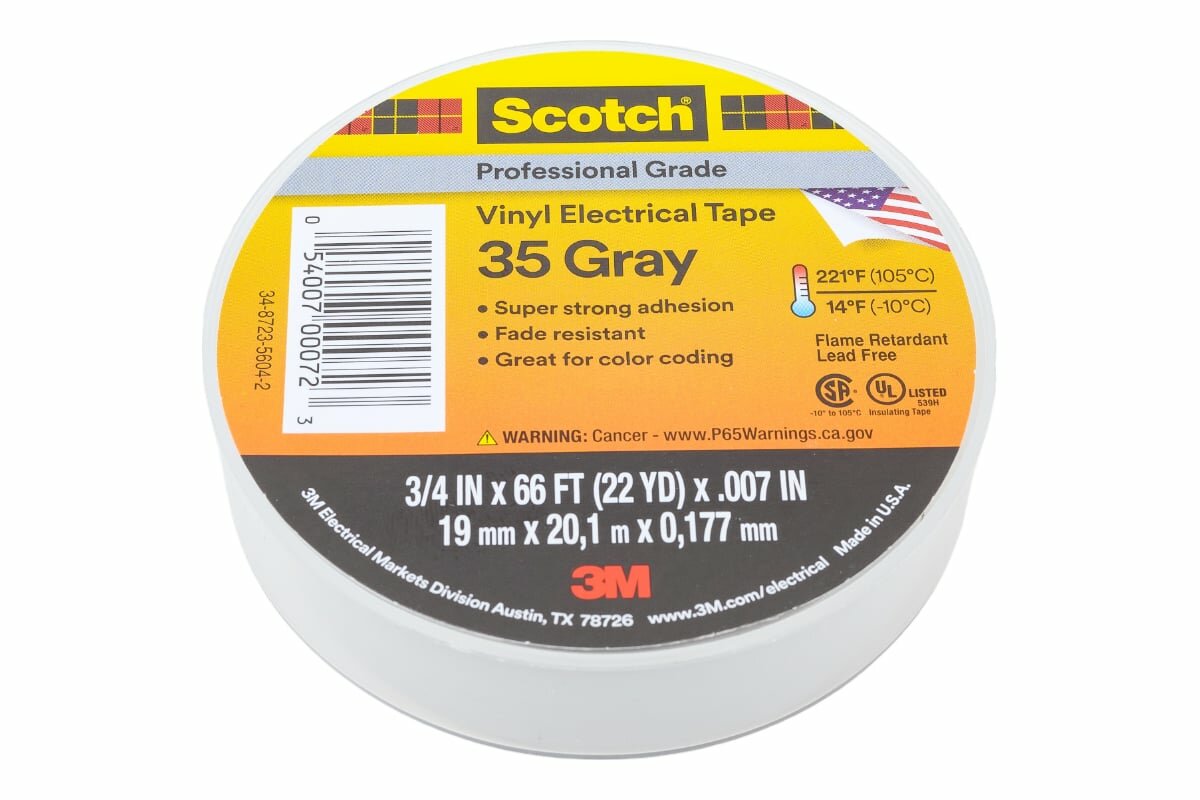 3М Scotch 35 изоляционная лента серого цвета 19 мм x 20 м x 0,18 мм 7000031674