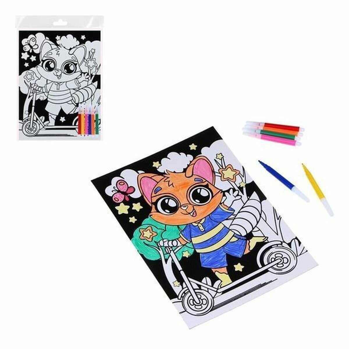 Раскраска бархатн. "Антистресс" 21*28см,8фломаст, бумага,8диз