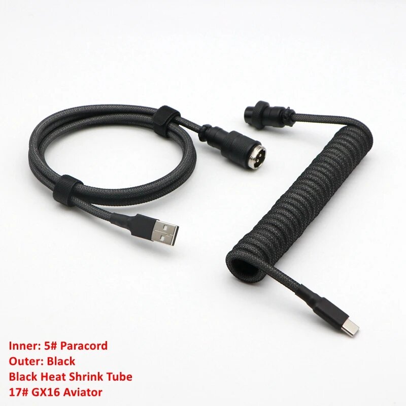 Кабель USB-A - Type-C Micro Mini-USB в двойной оплетке из паракорда и ПЭТ с витой Micro, 5-Black