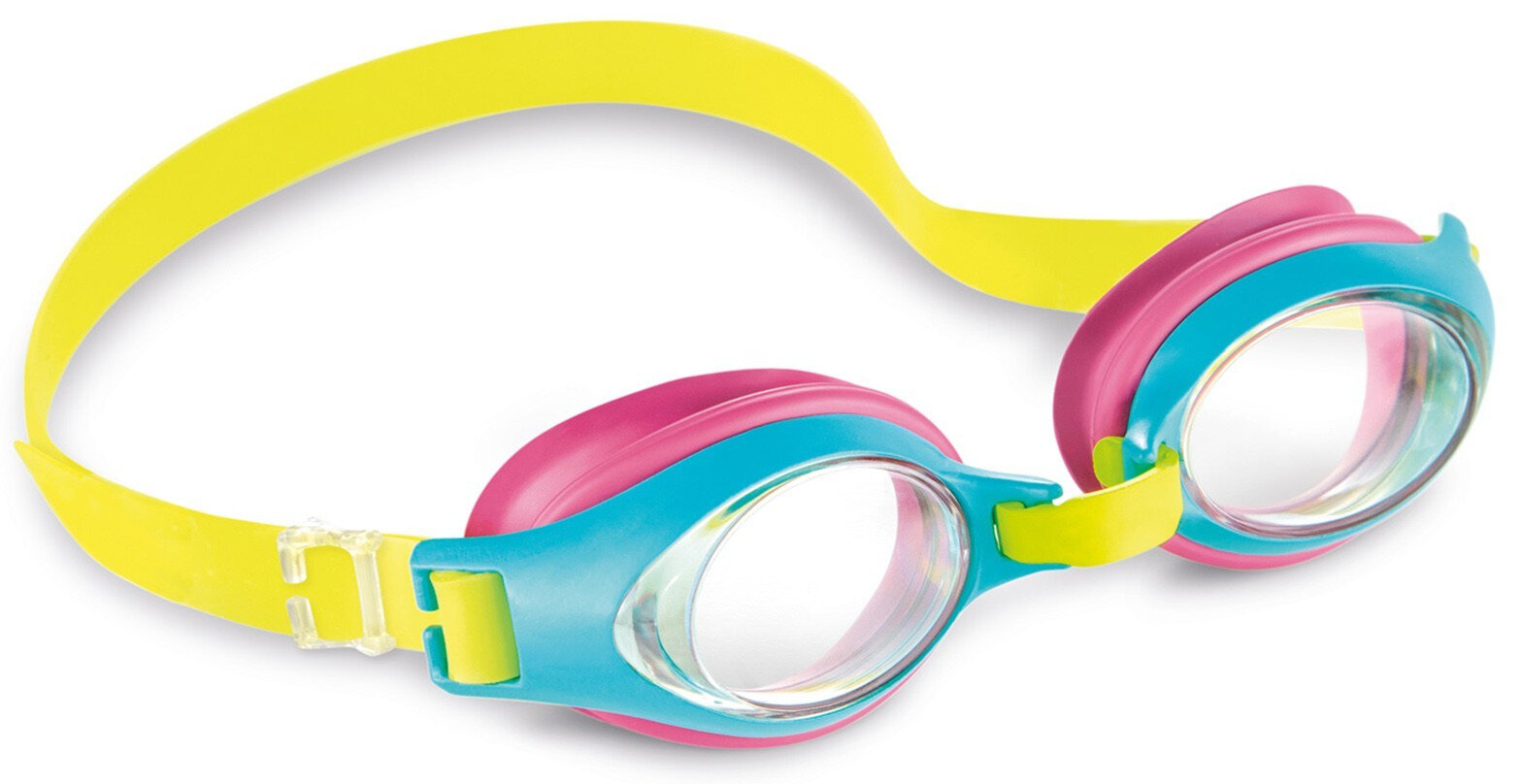 Детские очки для подводного плавания INTEX, плавательная маска с регулируемым ремешком для бассейна и ныряния под водой, для девочки и мальчика от 3 до 8 лет, цвет микс