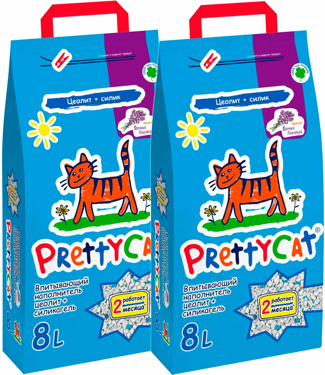 PRETTY CAT NATUREL наполнитель впитывающий для туалета кошек с ароматом лаванды (4 + 4 кг)