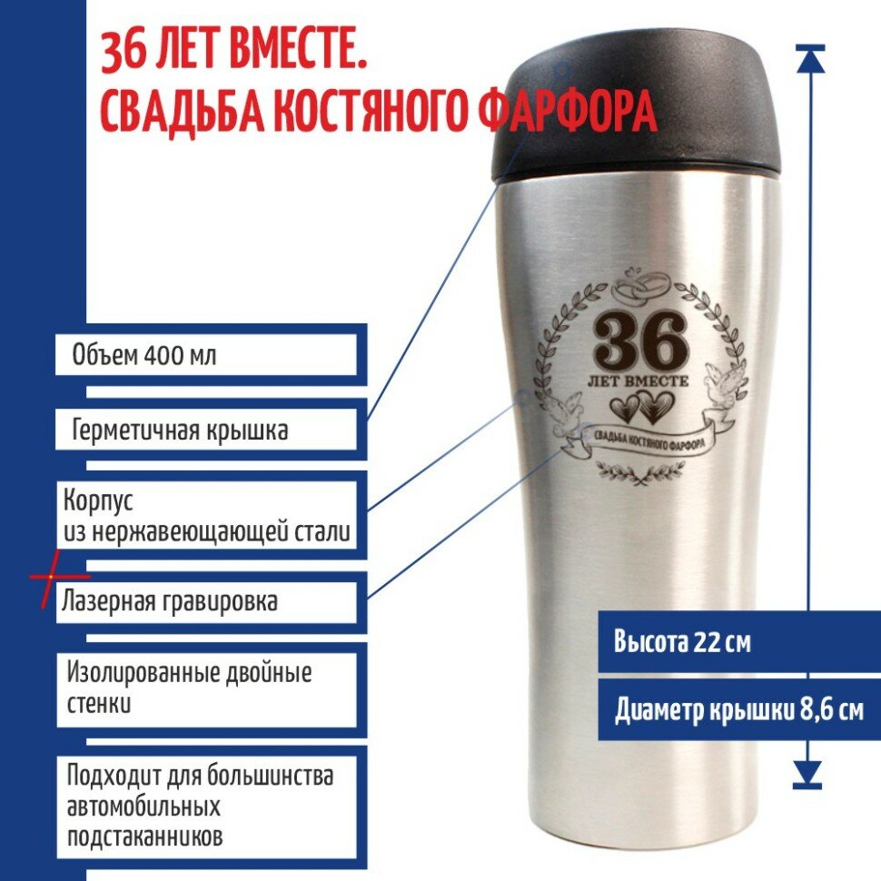 Подарки Термостакан "36 лет вместе. Свадьба костяного фарфора"