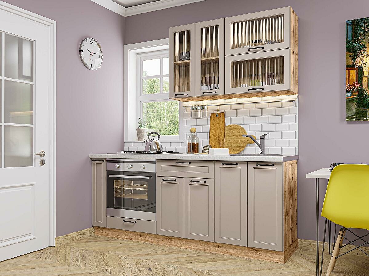 Кухня Барселона-03, цвет фасада Кашемир, цвет каркаса Дуб Вотан, 2140*2000*600 мм