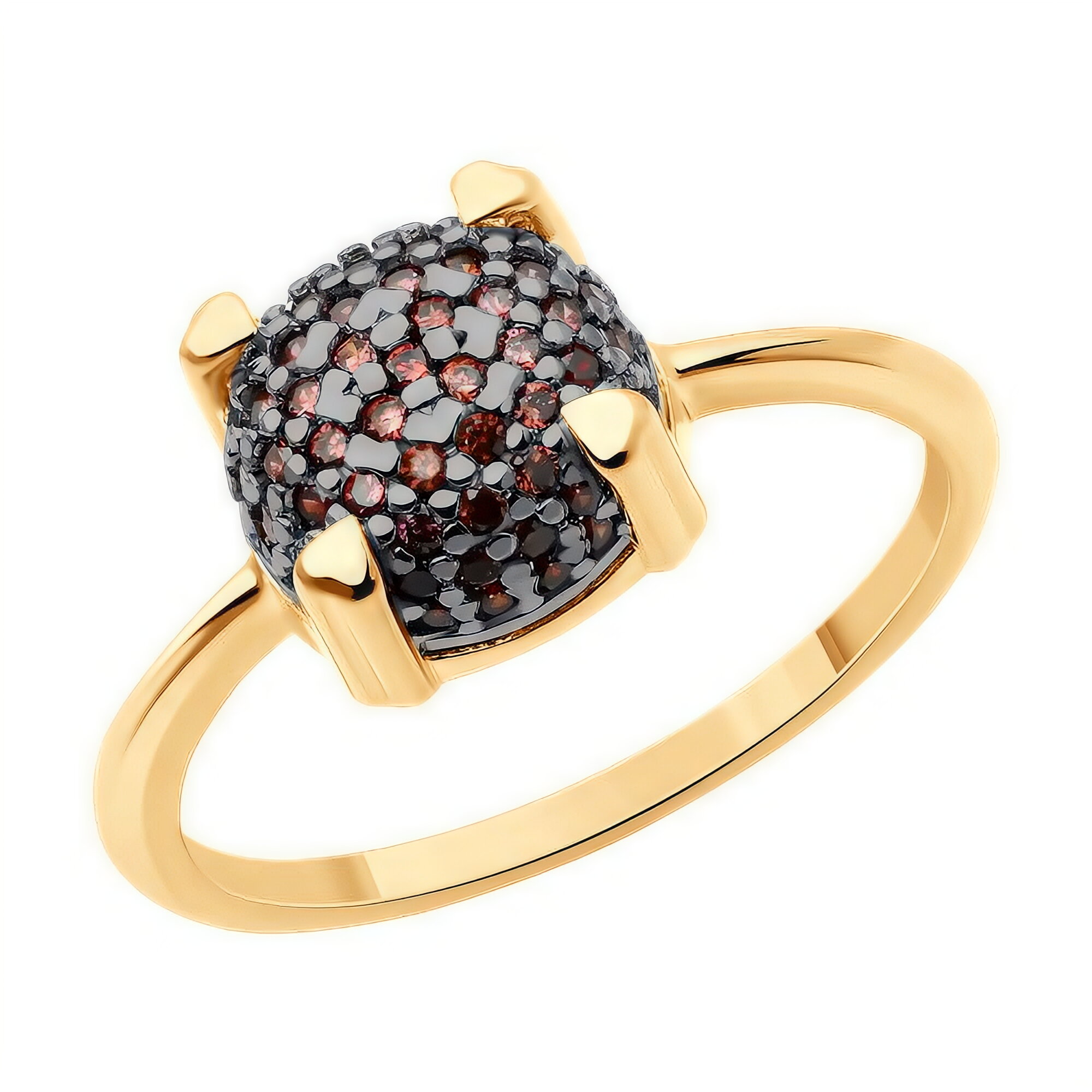 Кольцо, серебро, 925 проба, золочение, фианит