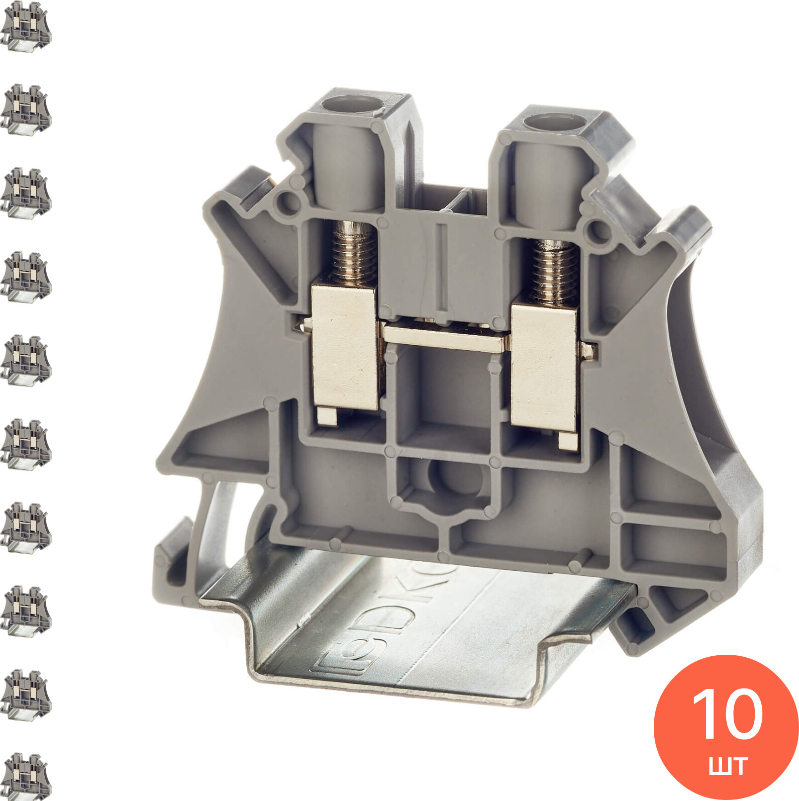 Клемма для проводов DKC / ДКС проходная 2 точки подключения, серая, 6мм2, 1шт. / зажим (комплект из 10 шт)